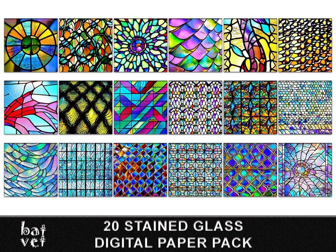 Stained Glass Digital Paper Pack Stained Glass Background Bundle ...