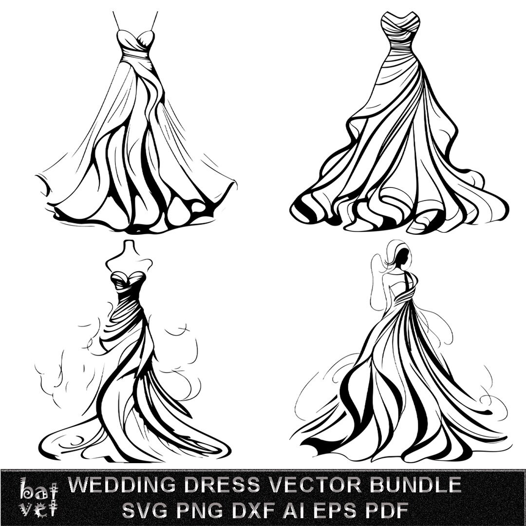 Wedding Dress SVG Vector File Design Wedding Dress Clipart 4 Cut File ...