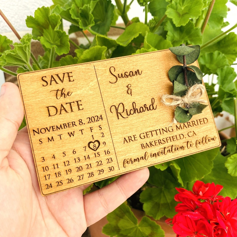 Rustic Wood Save the Date Magnet, Floral Wedding Invitation - Etsy