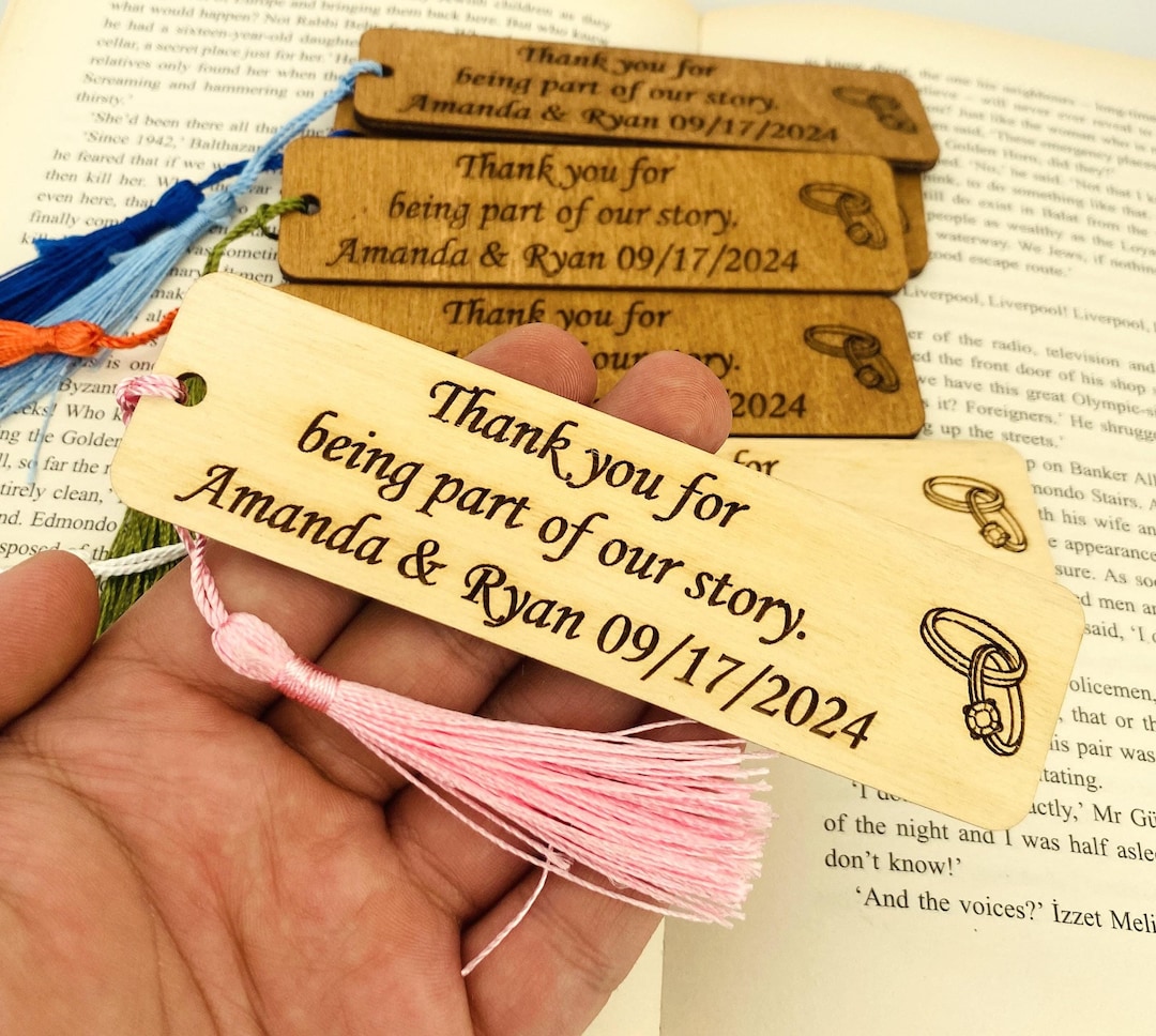 50 Pcs Wooden Bookmarks Favor With Tassel - Rustic Wedding Bulk Favors ...