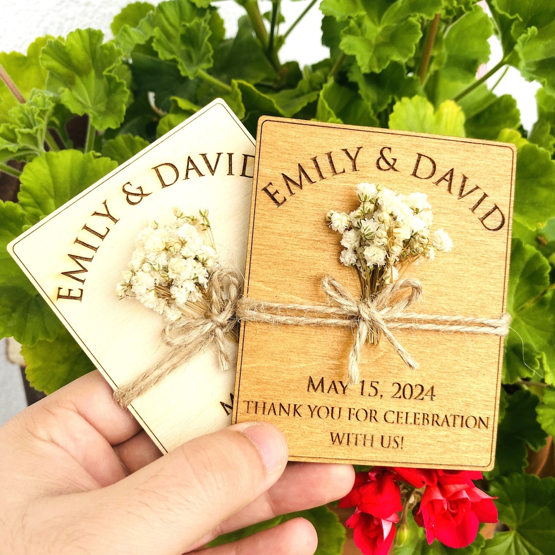Boho Wedding Wooden Magnet With Flower - Handmade Favor for Guests ...