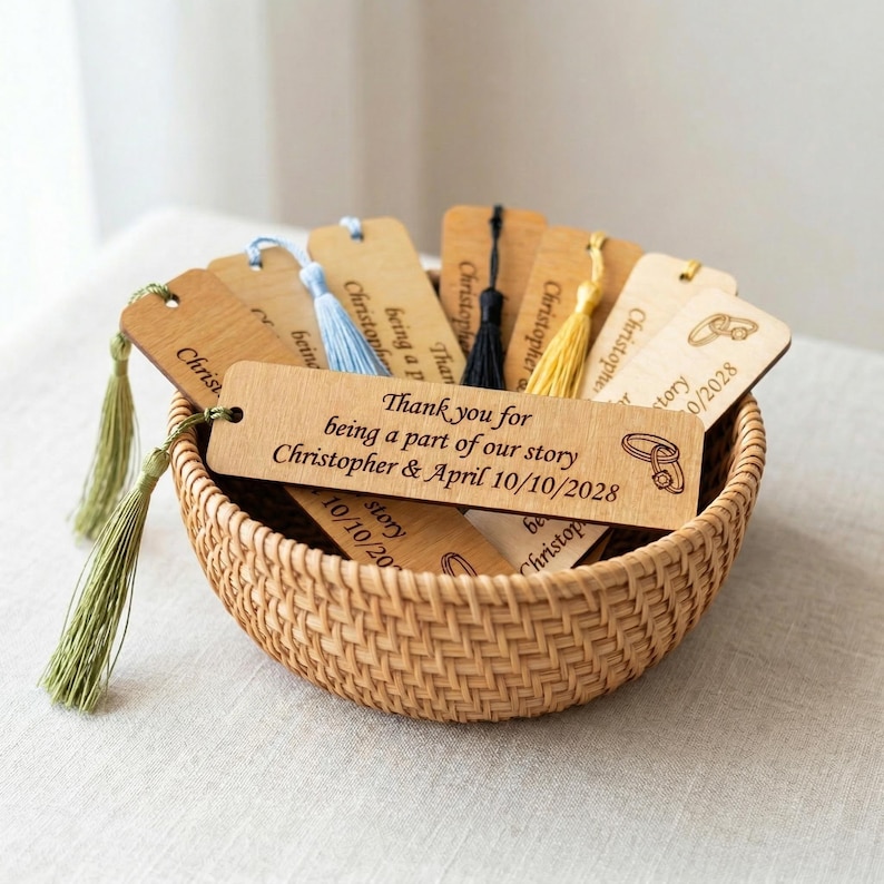 Personalized Wooden Bookmark Wedding Favor, Book Lover Gift, Bulk Guest ...