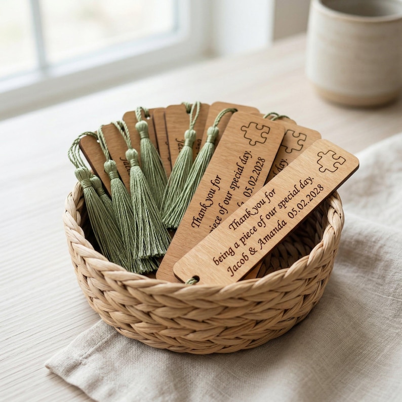 Personalized Wooden Bookmark Wedding Favor, Book Lover Gift, Bulk Guest ...
