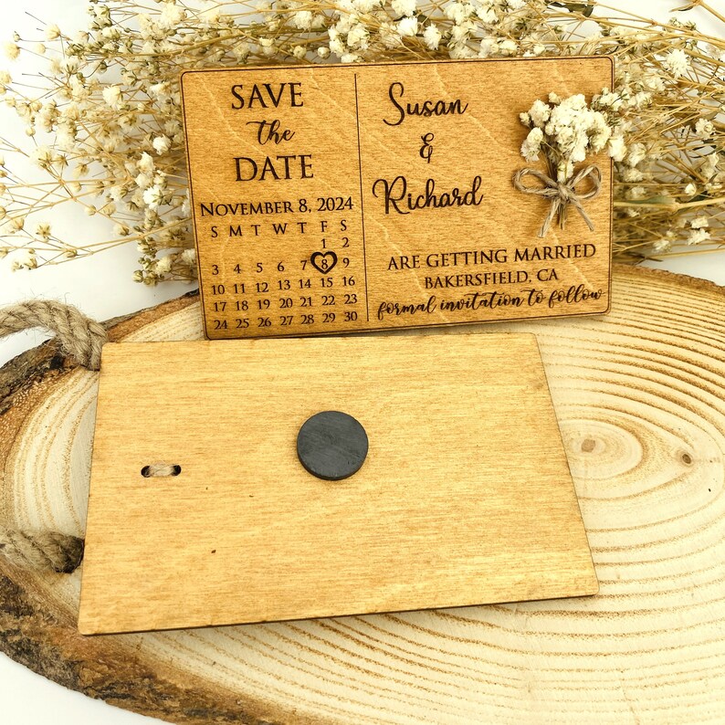 Rustic Wood Save the Date Magnet, Floral Wedding Invitation - Etsy