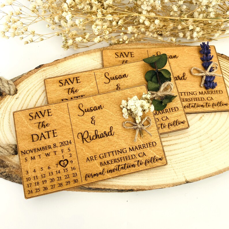 Rustic Wood Save the Date Magnet, Floral Wedding Invitation - Etsy