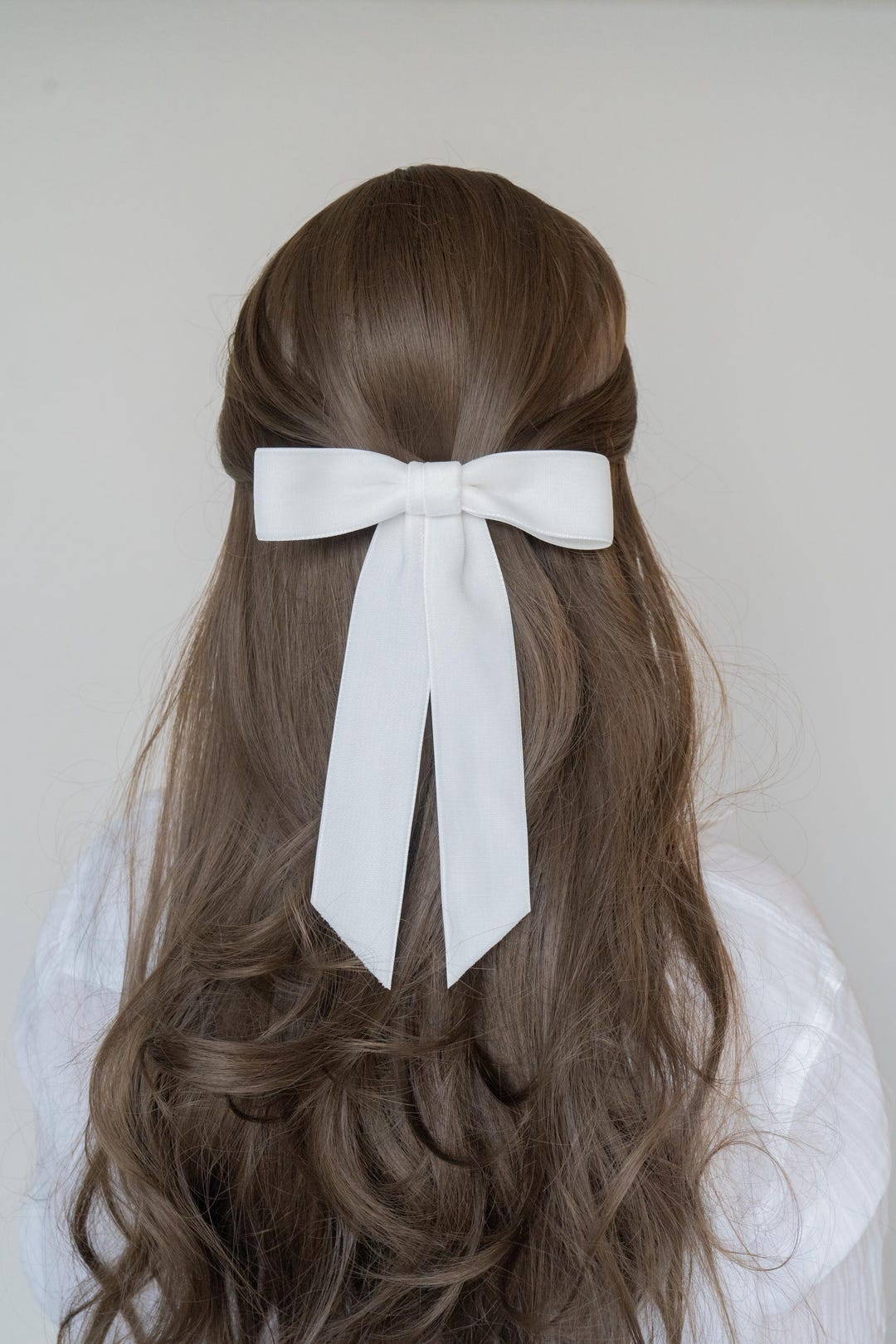 Elegant White Velvet Bow Barrette Long Bow With Tails Grace Bow ...