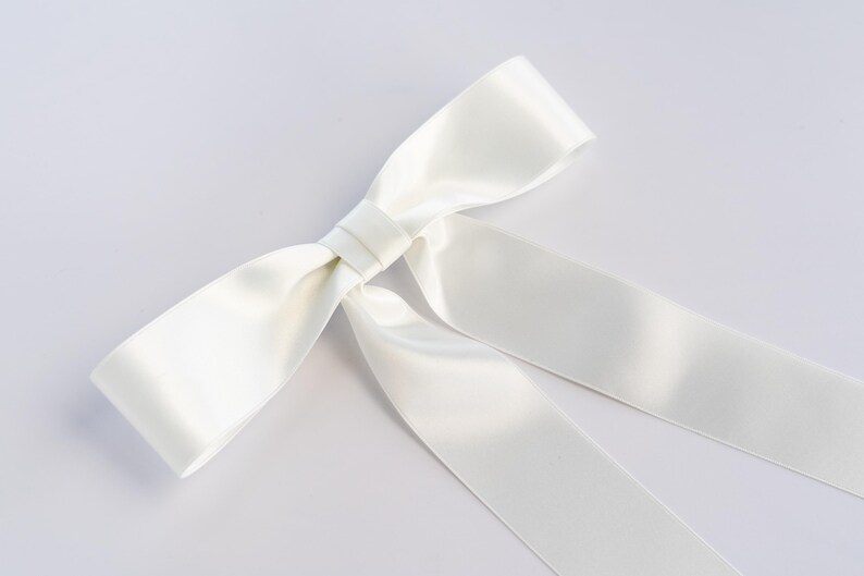 Silky Satin Bow With Tails Long White Satin Bow Barrette Satin Wedding ...