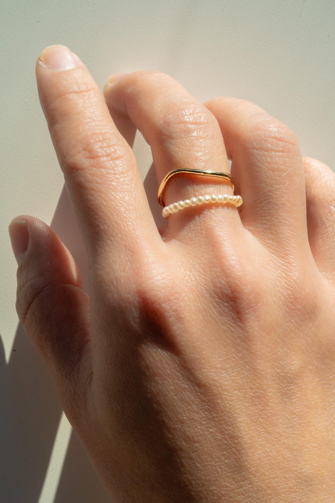 Dainty 1mm Stacked Pearl Ring Beaded Open Ring Band Everyday Stackable ...