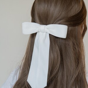 Elegant White Velvet Bow Barrette Long Bow With Tails Grace Bow ...