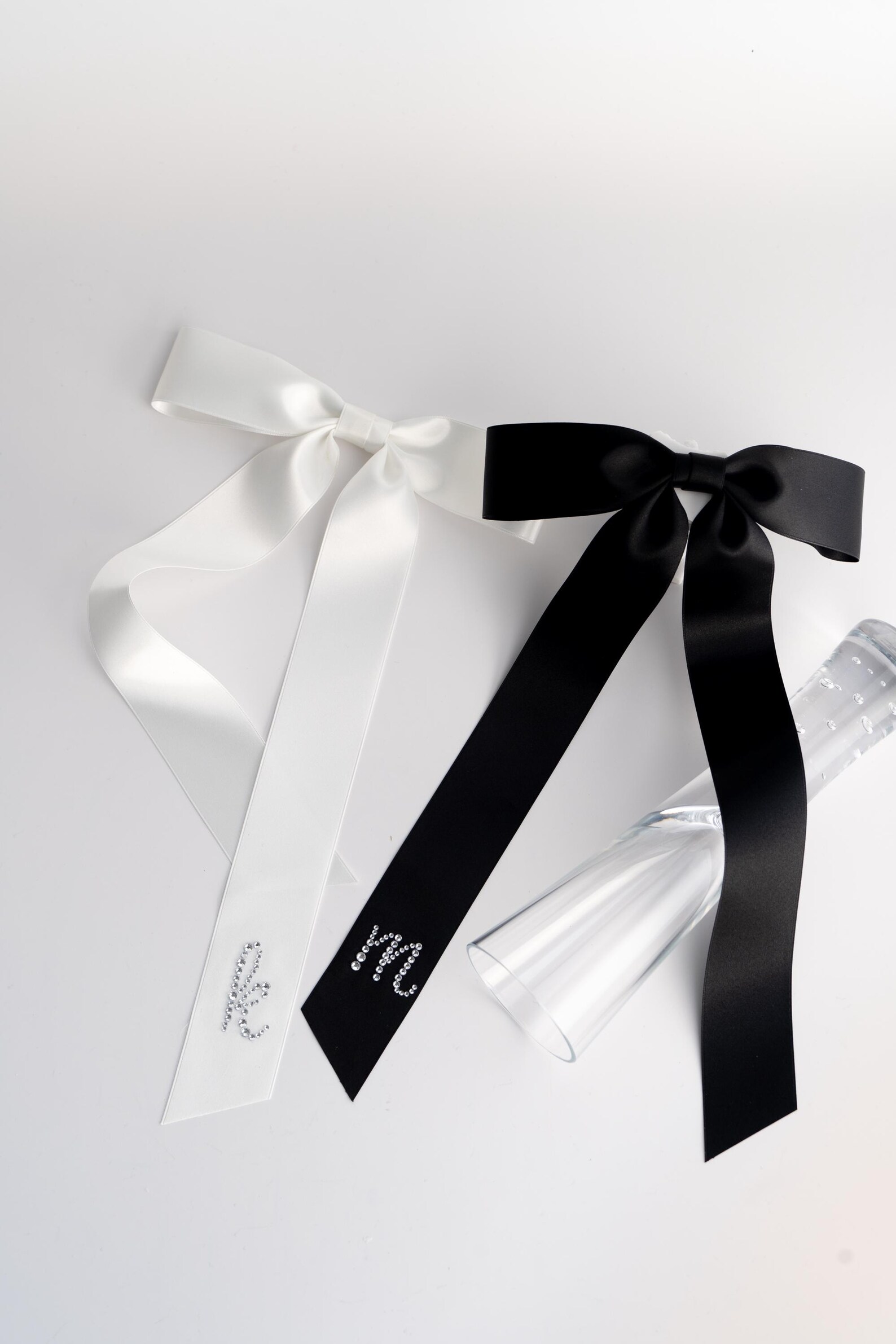Personalized Silky Satin Bow With Tails Long Black Bow Barrette White ...