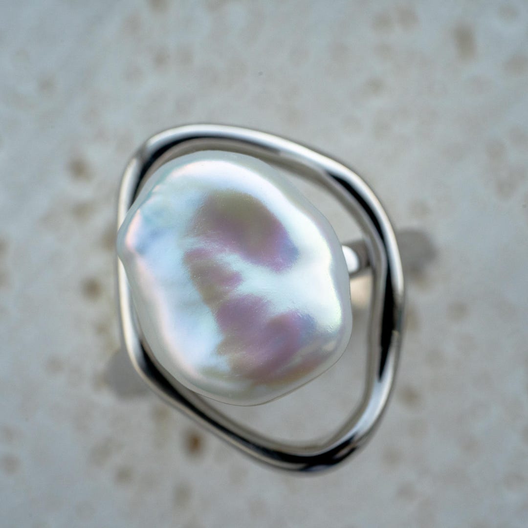 925 Sterling Silver Ring With Large Keshi Pearl Statement Ring for Her ...