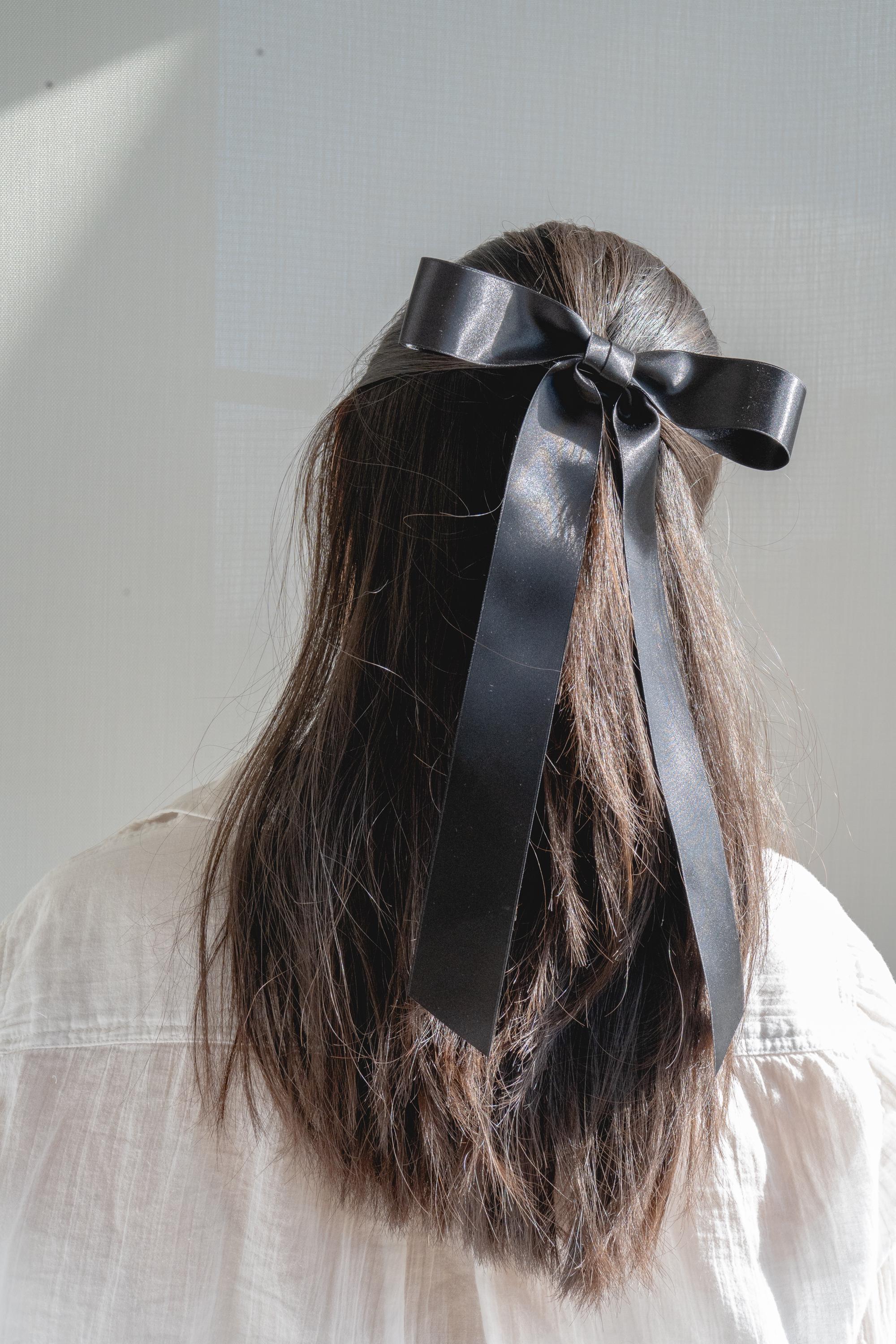Personalized Silky Satin Bow With Tails Long Black Bow Barrette White ...