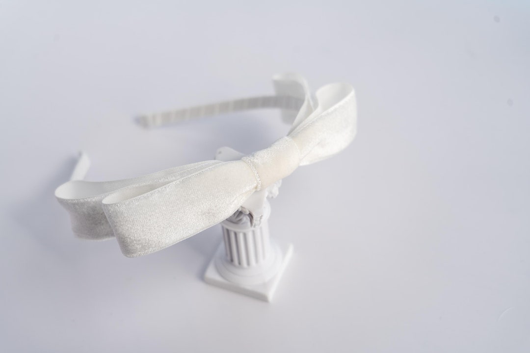 White Velvet Bow Headband | Minimalist Wedding Headband | Slim Headband ...