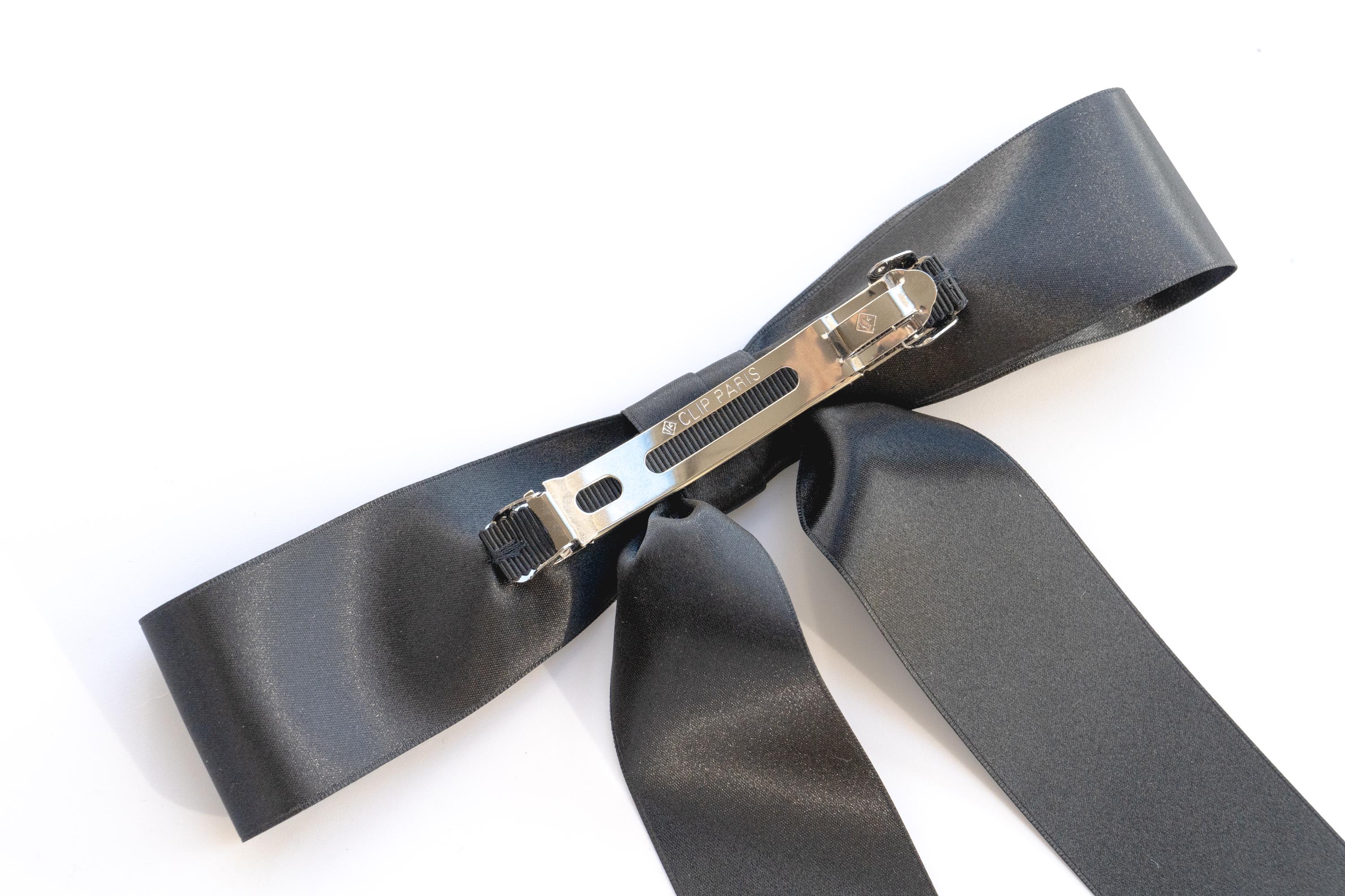 Personalized Silky Satin Bow With Tails Long Black Bow Barrette White ...