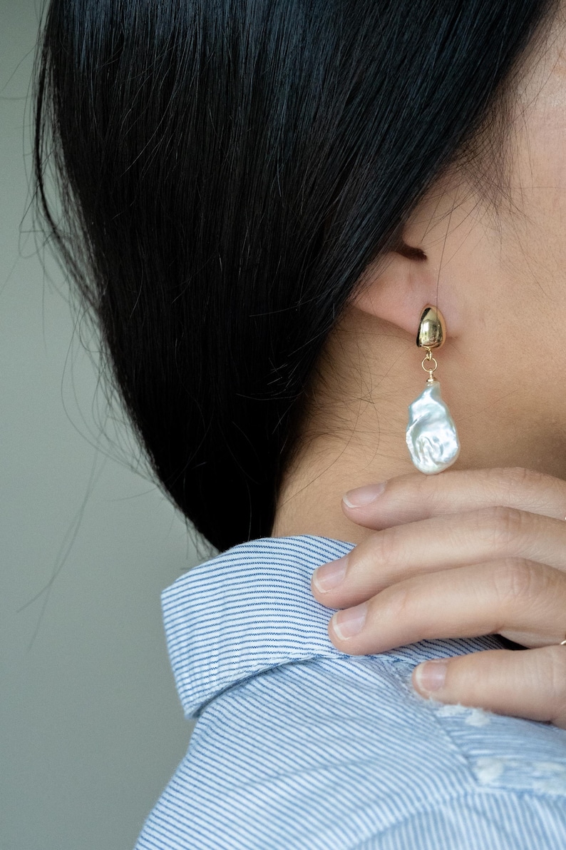 Dangle Earrings, Silver Keshi Pearl Baroque Drop Earrings - Etsy