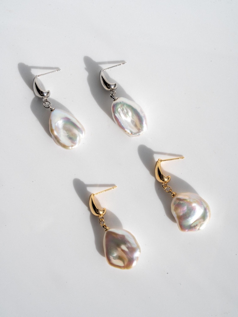 Dangle Earrings, Silver Keshi Pearl Baroque Drop Earrings - Etsy