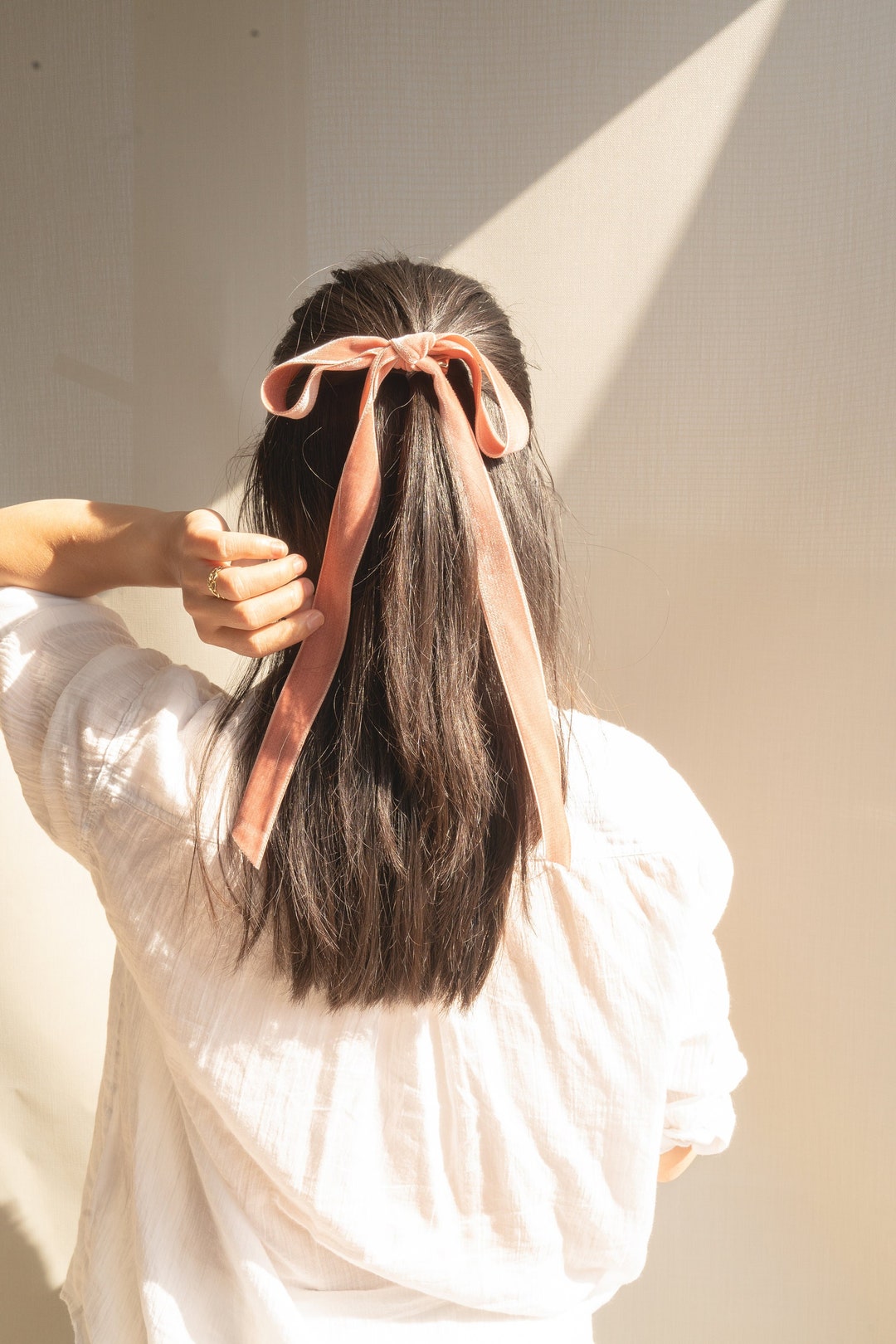 Double Sided Velvet Long Bow Barrette Pony Hook | Velvet Bow With Tails ...