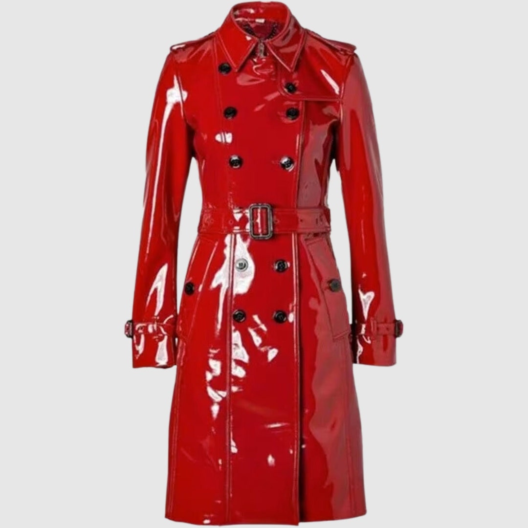 PVC Vinyl Trench Coat Red Trench Coat Women Long Red Coat - Etsy