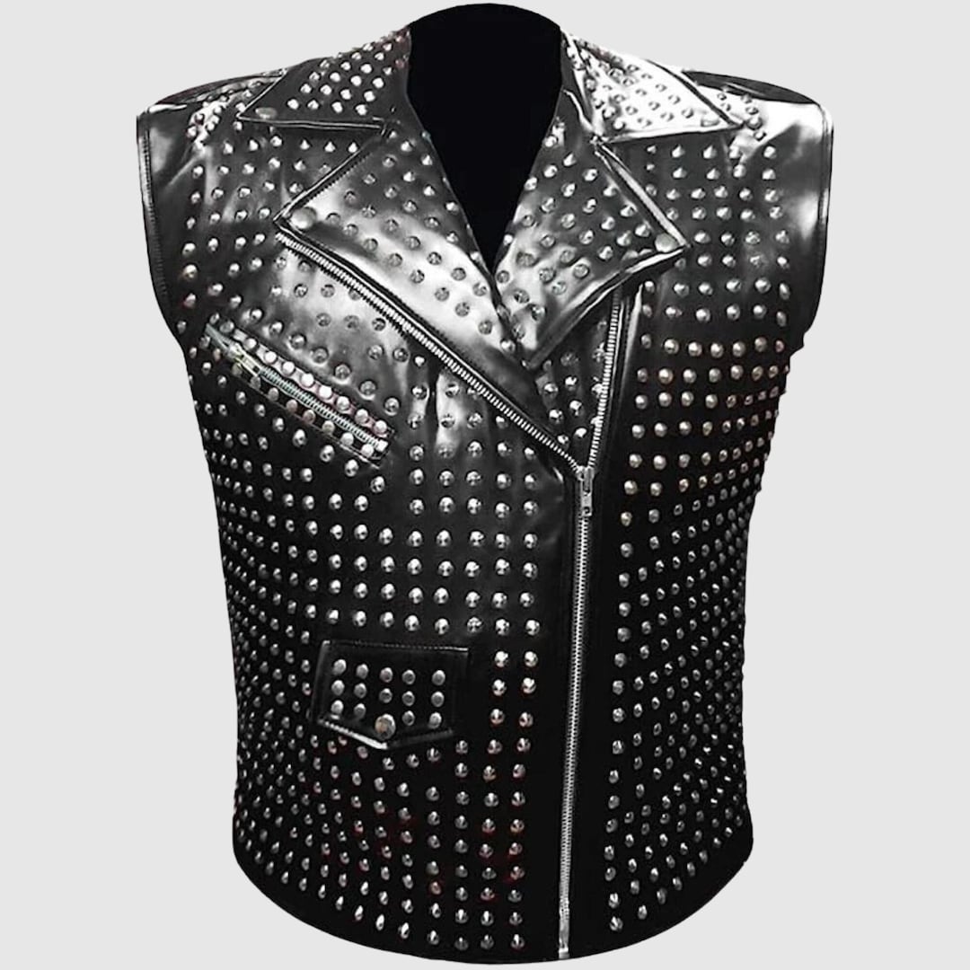 Studded Leather Vest Mens Punk Vest Black Leather Vest - Etsy