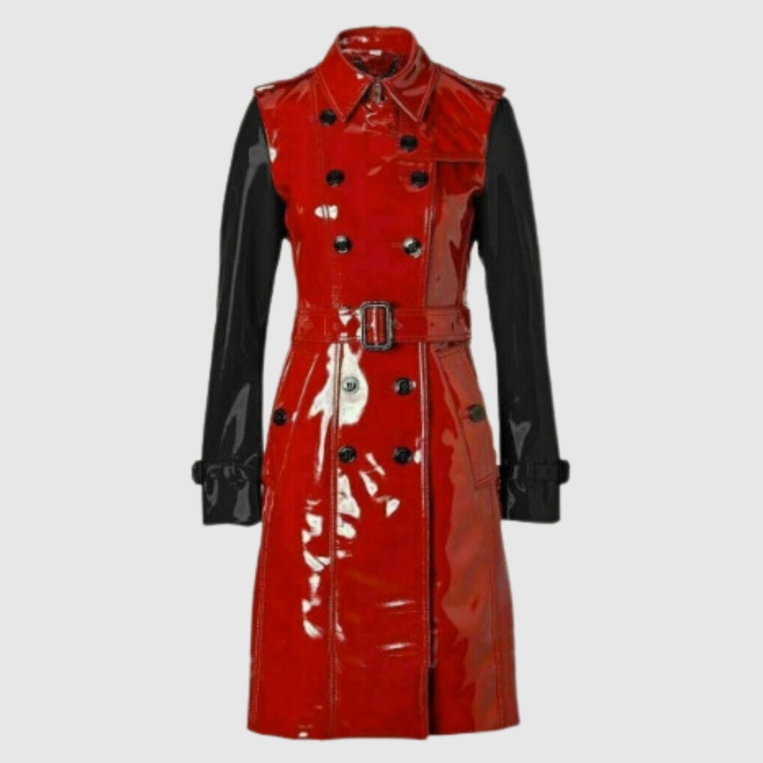 Black & Red Vinyl Coat PVC Vinyl Coat Women Two Tone Coat - Etsy