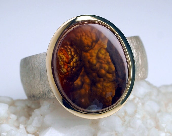Large Fire Agate Silver Ring 8.25 US Large Size Ring Certificate ...