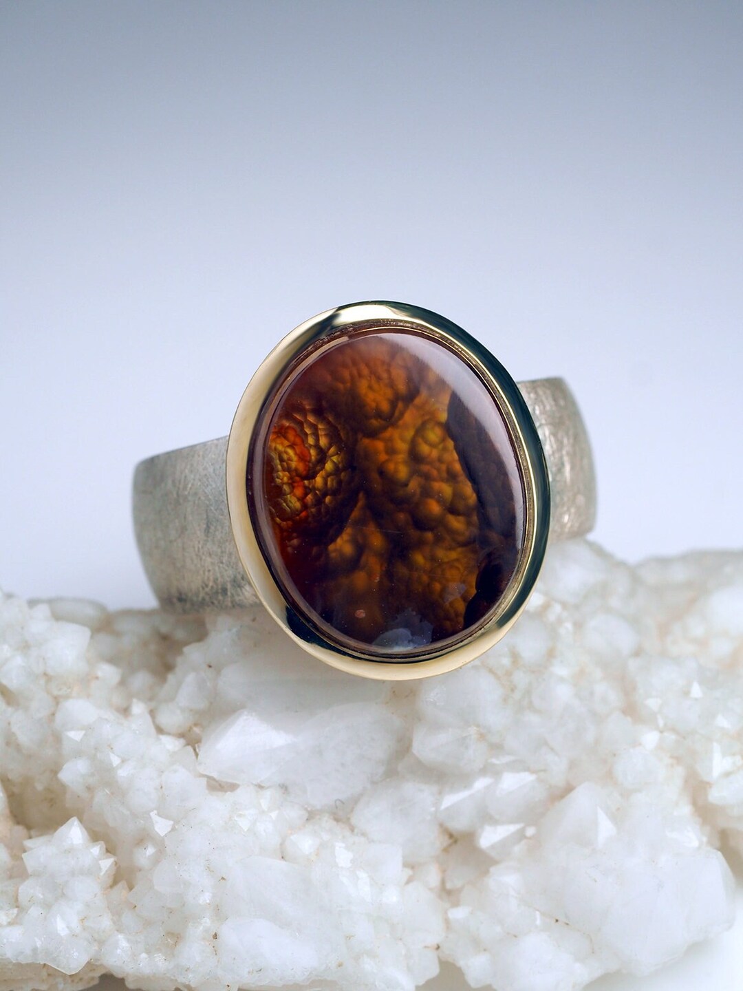 Large Fire Agate Silver Ring 8.25 US Large Size Ring Certificate ...
