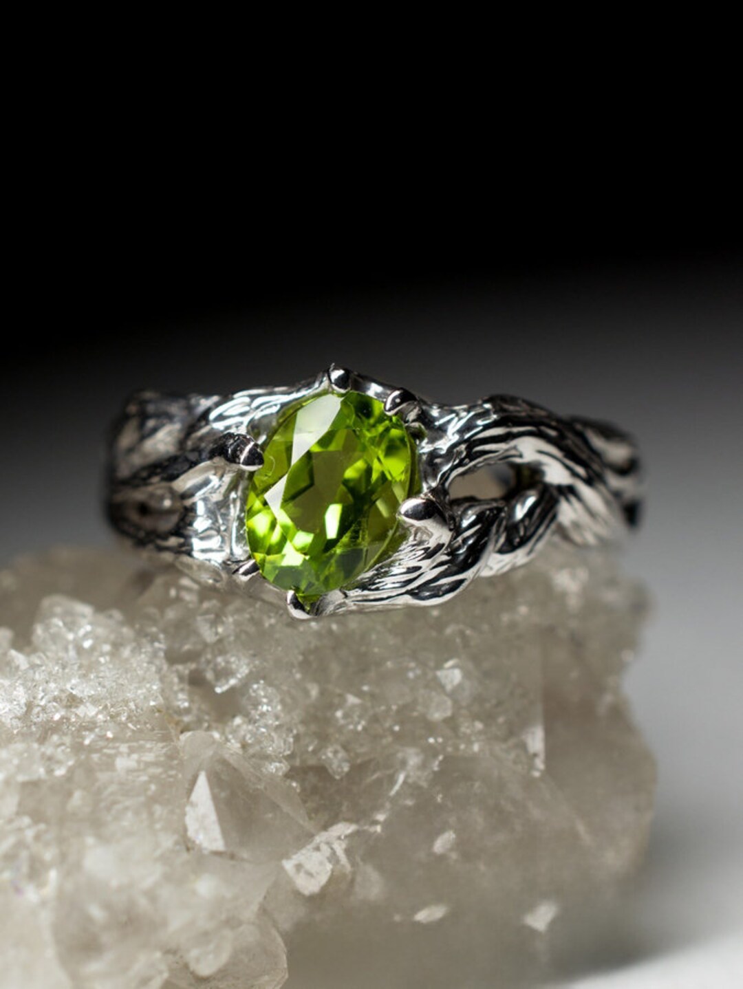 Chrysolite Silver Ring Fancy Oval Cut Peridot Bright Green Natural ...