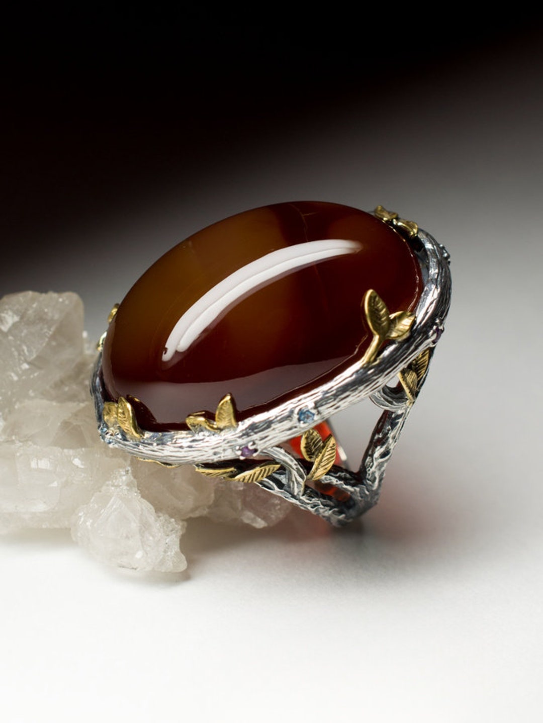 Large Carnelian Ring, Cabochon Gem Chocolate Brown Color, Natural ...