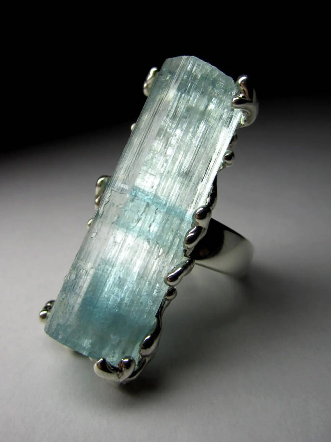 Large Aquamarine Ring Silver Natural Big Raw Crystal Blue Beryl ...