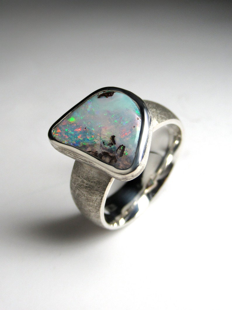 Natural Blue Opal Ring Silver Mothers Day Gift Sky Blue Opal Stone ...