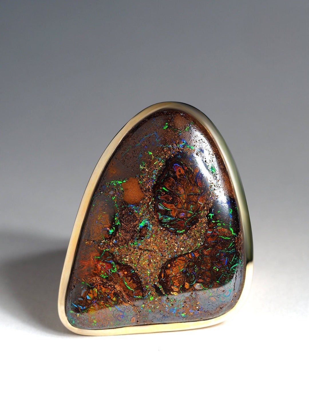 Big Boulder Opal Ring Gold Plated Silver Chunky Rainbow Cabochon ...