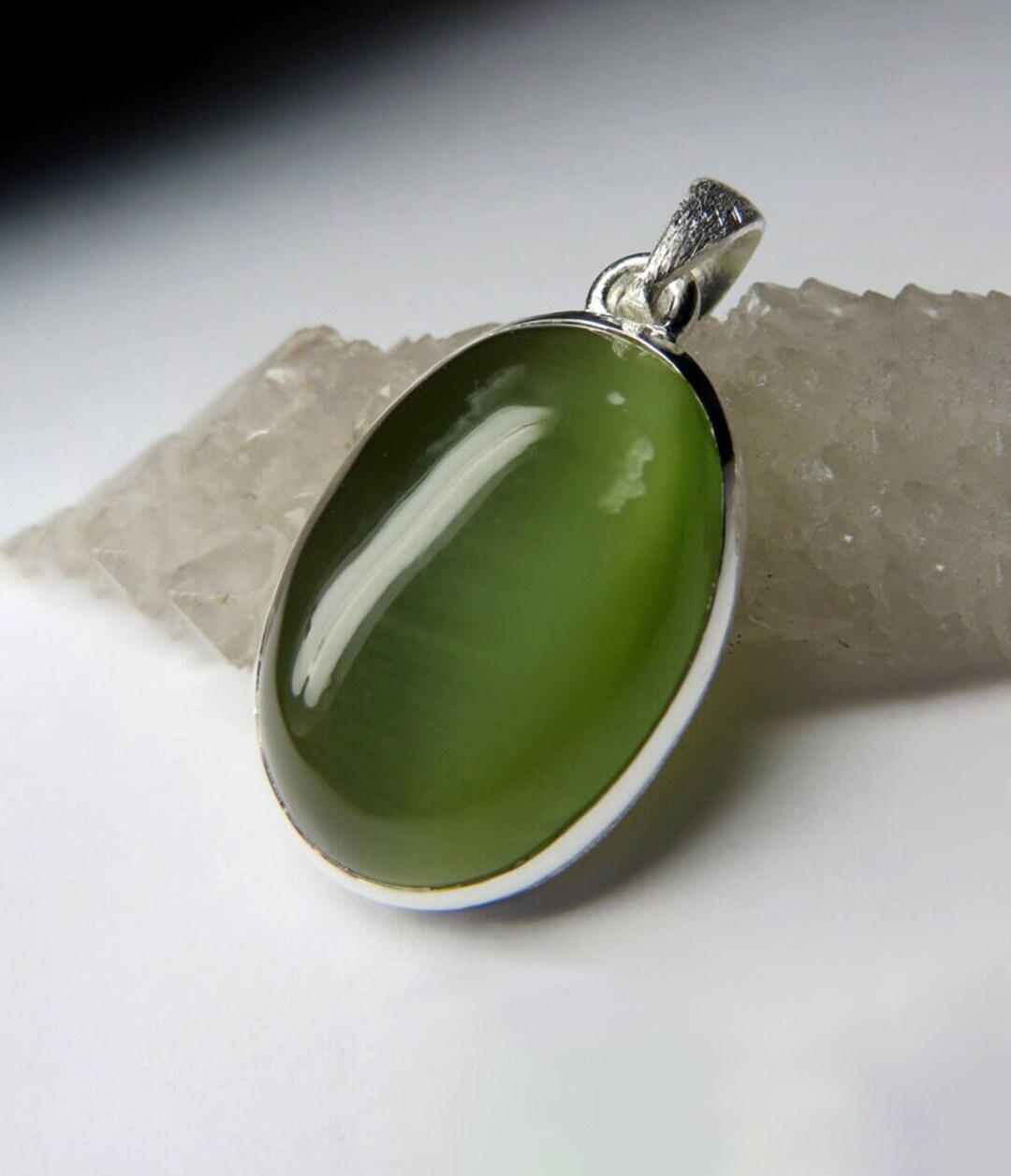 Cat's Eye Nephrite Jade Silver Pendant Natural Green - Etsy