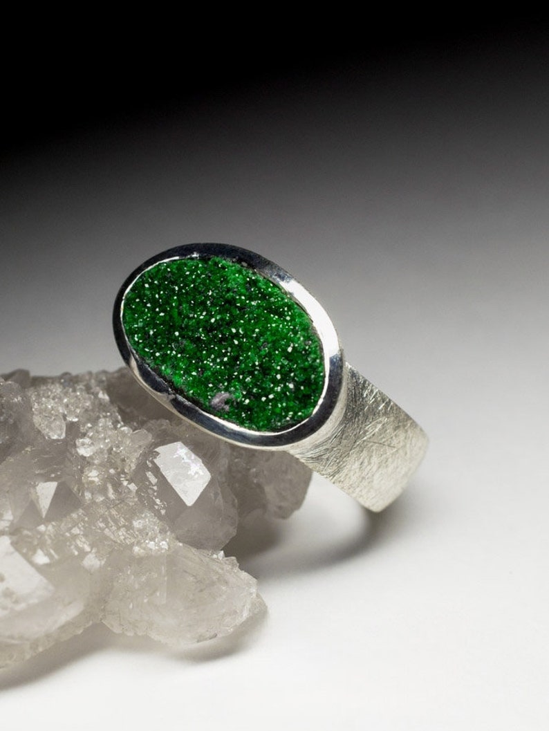 Uvarovite Ring Natural Raw Green Garnet Crystals Sterling - Etsy