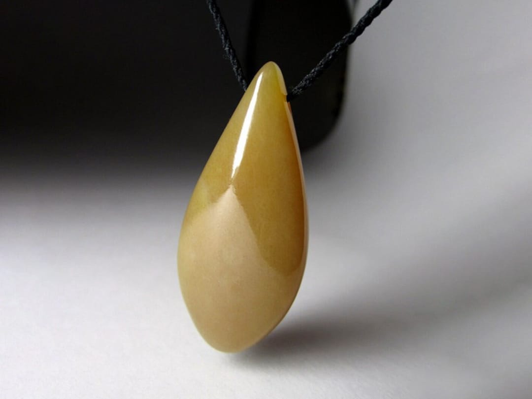 Honey Jade Pendant Opaque Drop Nephrite Yellow Yarrow Flower Natural ...