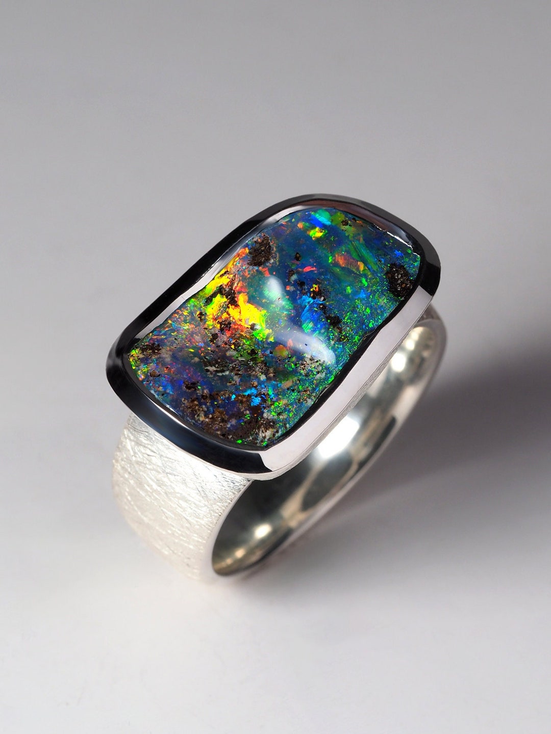 Sold: Aurora Noble Opal Ring - Precious Australian Boulder Opal Ring ...