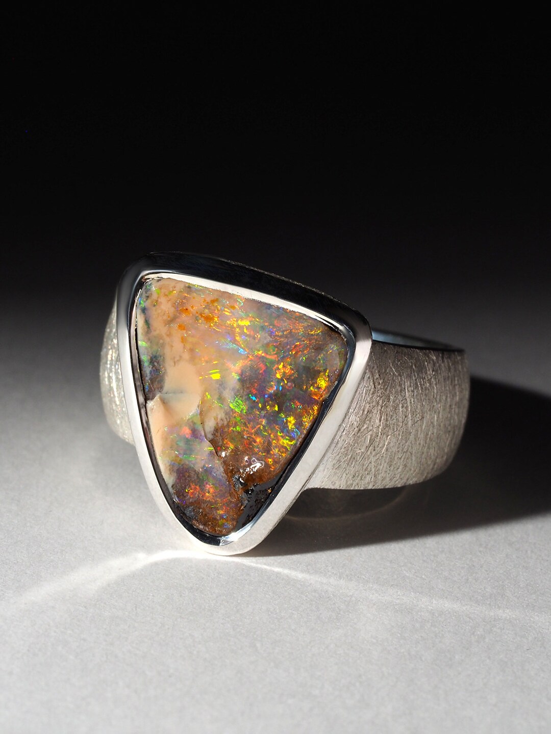 Opal Ring Red Color Boulder Natural Australian Opal Gemstone Men Ring ...