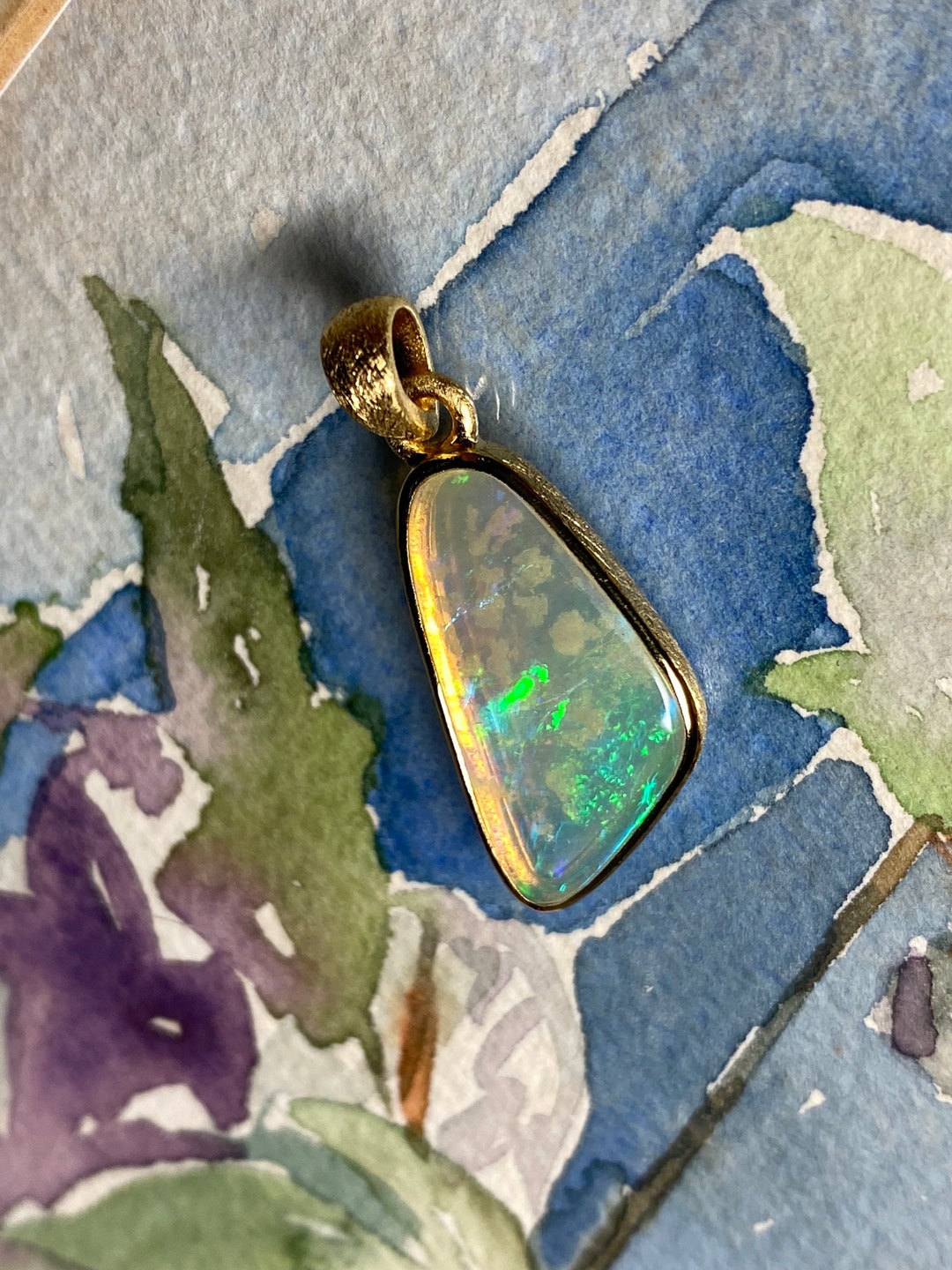 Opal Silver Pendant, Natural Australian Opal Gemstone, Gold Necklace ...