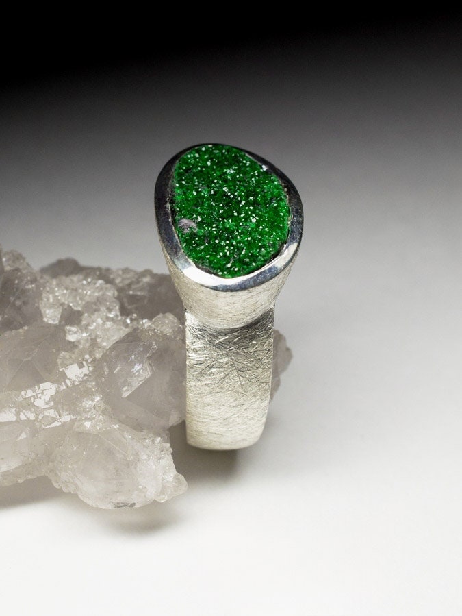 Uvarovite Ring Natural Raw Green Garnet Crystals Sterling - Etsy