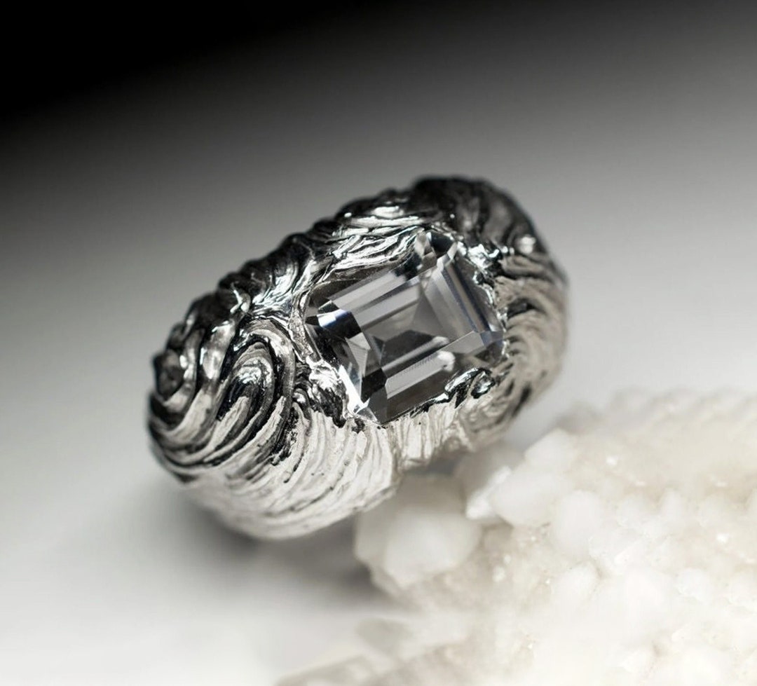 Vincent Van Gogh Large Rock Crystal Silver Ring Octagon Cut Clear ...