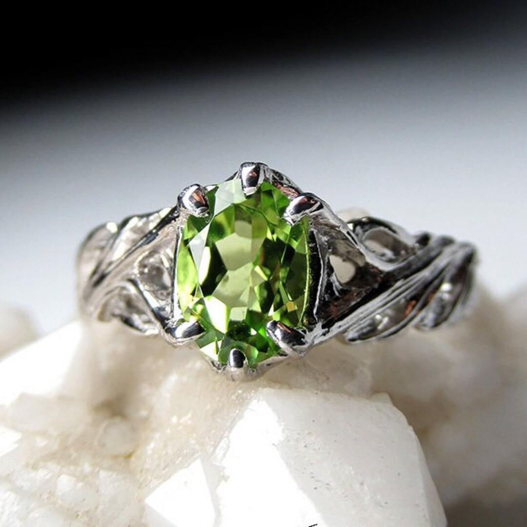 Peridot Silver Ring, Olivine Green Color Classic Oval Cut Peridot ...