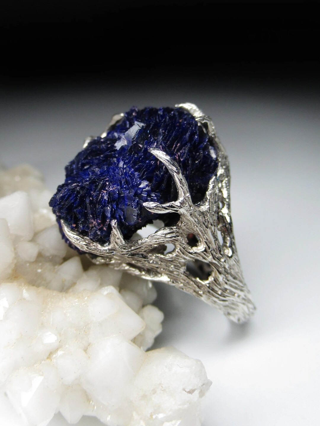 Azurite Sterling Silver Ring Amazing Rare Natural Blue Raw Azurite ...