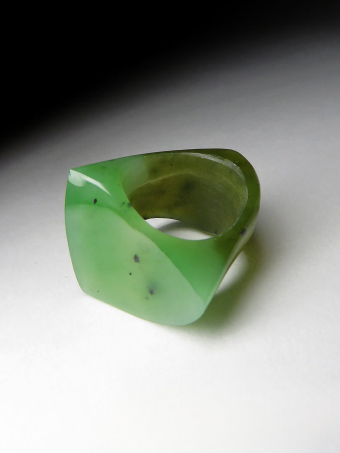 On Hold: Solid Jade Ring Two-color Lime Green Brown Natural Gemstone ...