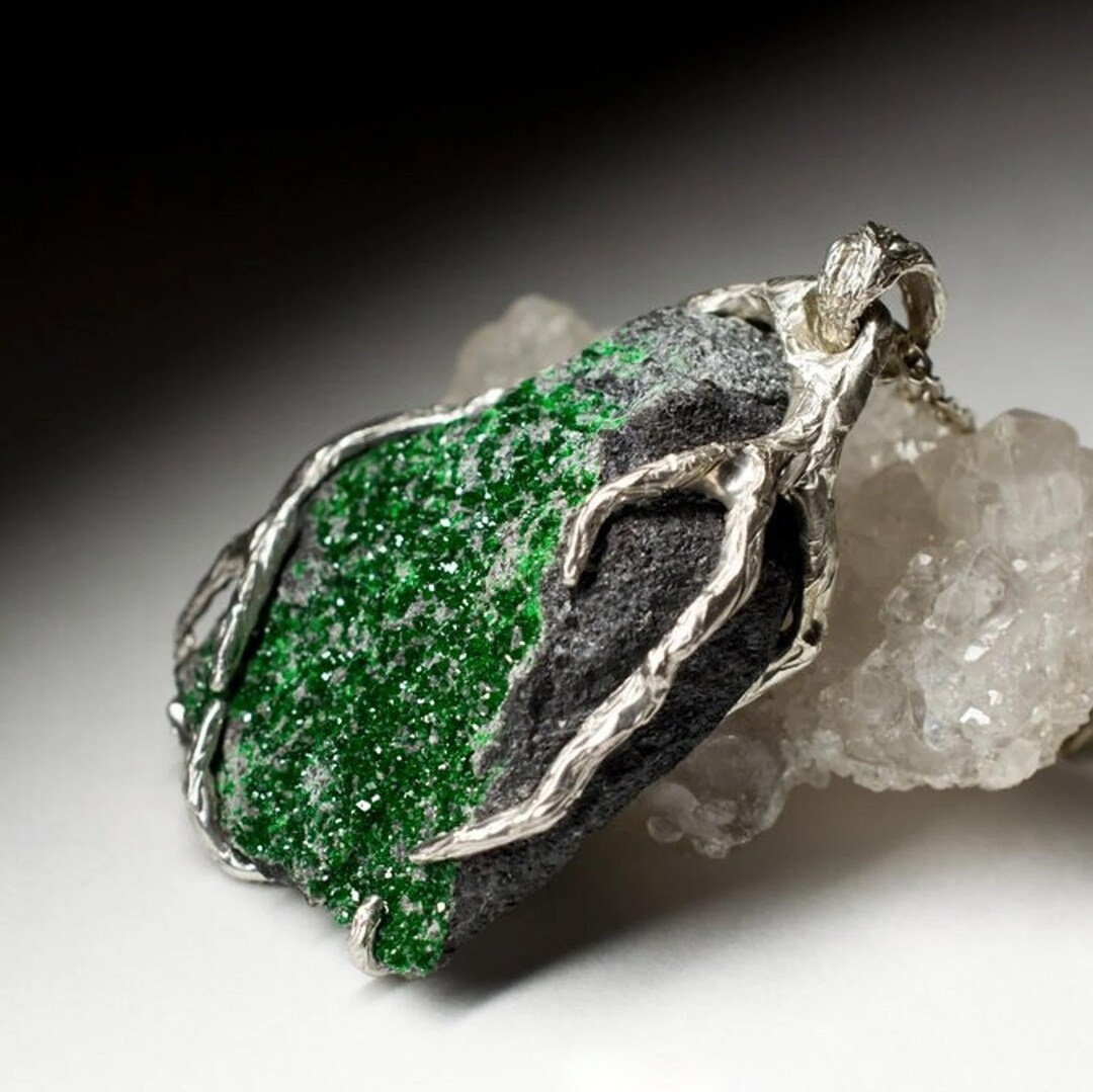 Uvarovite Pendant Silver Green Garnet Sterling Silver Necklace Natural ...