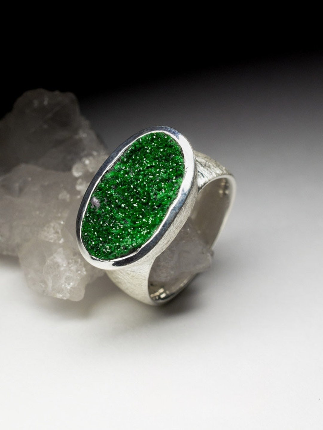 Uvarovite Ring Natural Raw Green Garnet Crystals Sterling Silver Fine ...