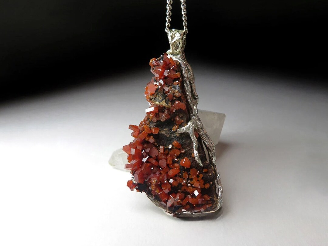 Vanadinite Silver Pendant, Raw Uncut Rare Unusual Crystals, Apple Red ...