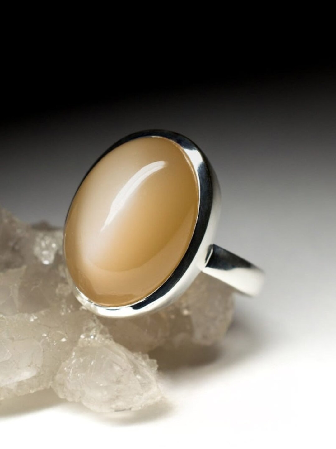 Large Moonstone Silver Ring Chatoyant Effect Gemstone 8 US Size Unisex ...