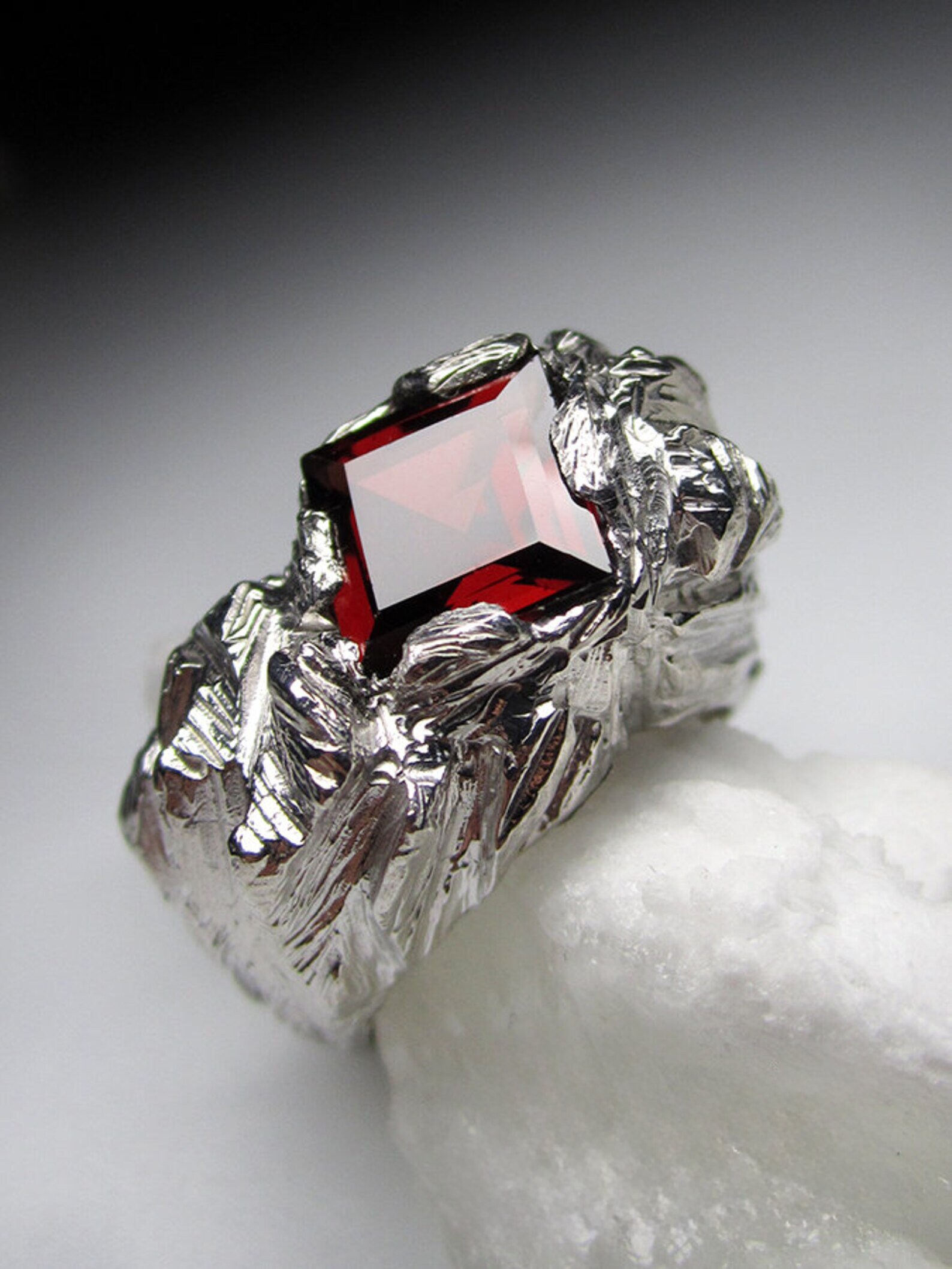 Large Almandine Garnet Silver Ring Fancy Square Cut Deep Red Color ...