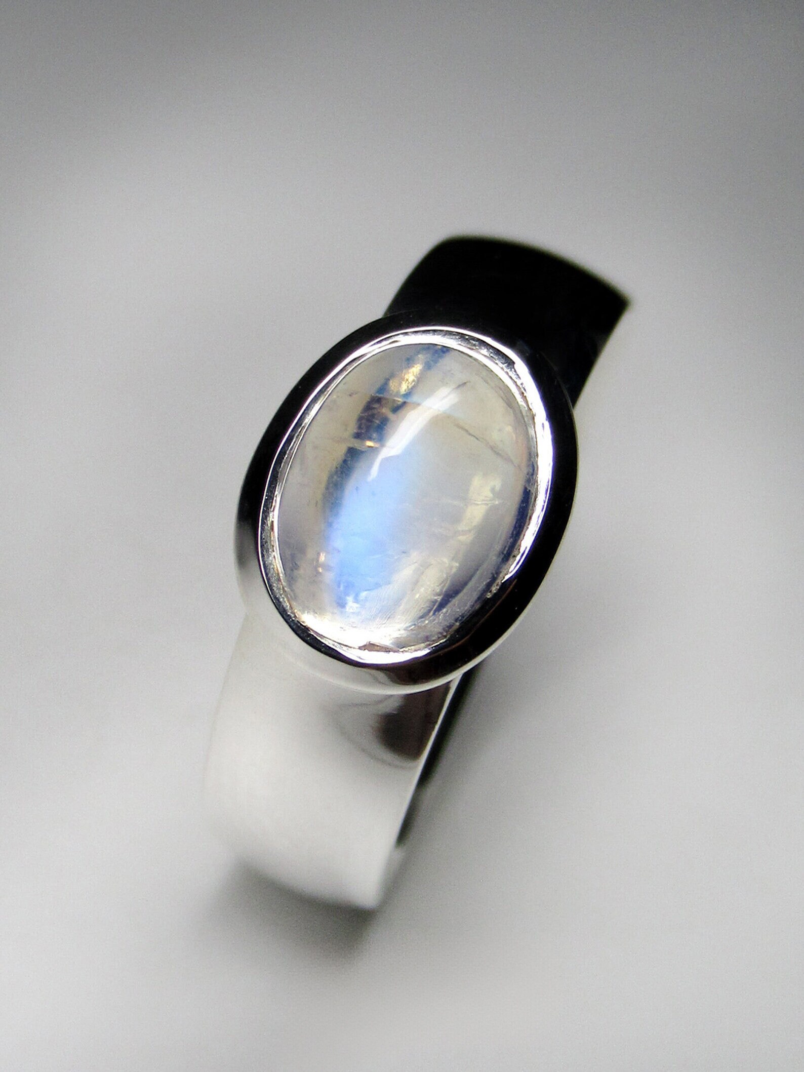Moonstone Ring Silver Unisex Jewelry Blue Rainbow Moonstone Adularia ...