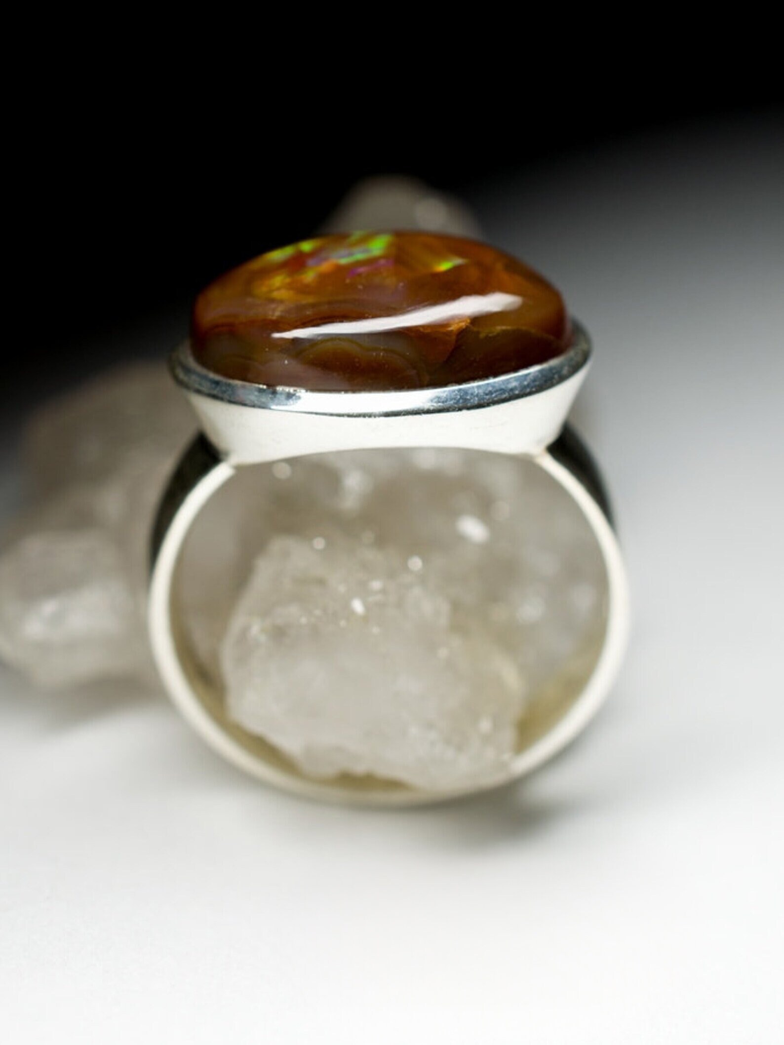 Mexican Fire Agate Silver Ring Natural Bright Colourful Fire Agate Mens Genderless Unisex ...
