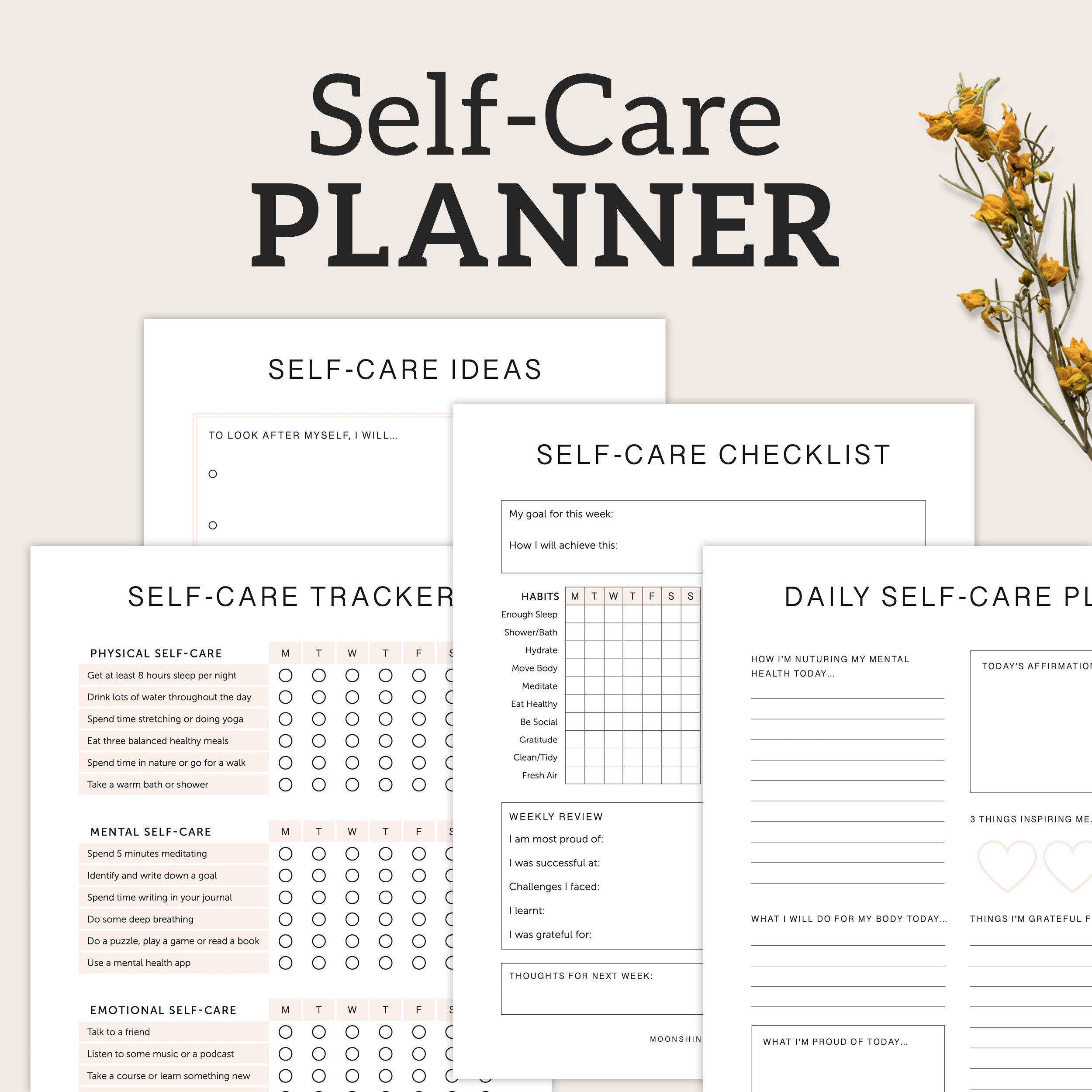 Daily Self Care Planner Printable With Checklist and Mood Tracker, PDF ...